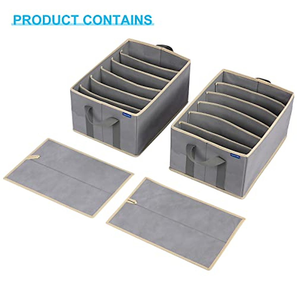 roomtalk Wardrobe Clothes Organizer for Jeans & Pants 6-Grids, Clothes Organizer for Folded Clothes with Double Handles & Label Pocket, 11.8" W x 16.5" D x 7.9" H, 2 Pack Grey.