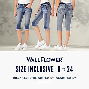 WallFlower Women's Luscious Curvy 17" Capri Mid-Rise Insta Stretch Juniors (Standard and Plus), Betsy, 9