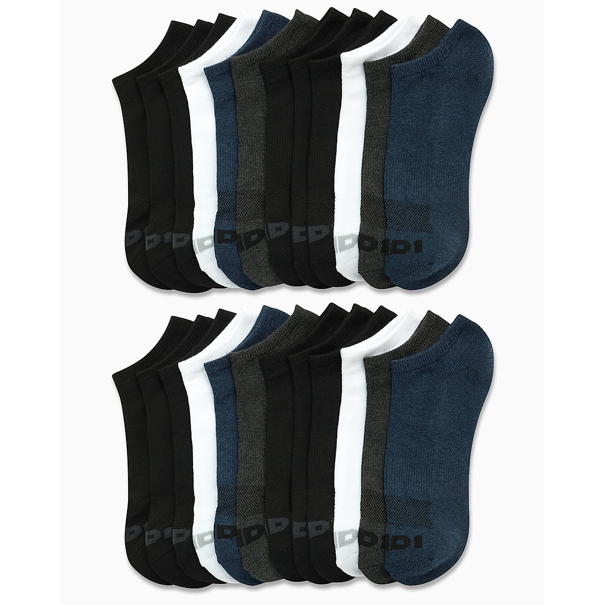 AND1 Men's Socks - Athletic Cushion Low Cut Socks (24 Pack), Size 6-12.5, Navy Assorted