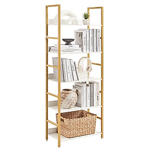 Alaxgumrol 5 Tier Glod Bookshelf, Open Shelf for Storage, Tall Narrow Bookcase, 5 Shelf Corner Bookshelf with Edge Protection, Modern Book Shelves for Bedroom, Living Room, Office, Kitchen