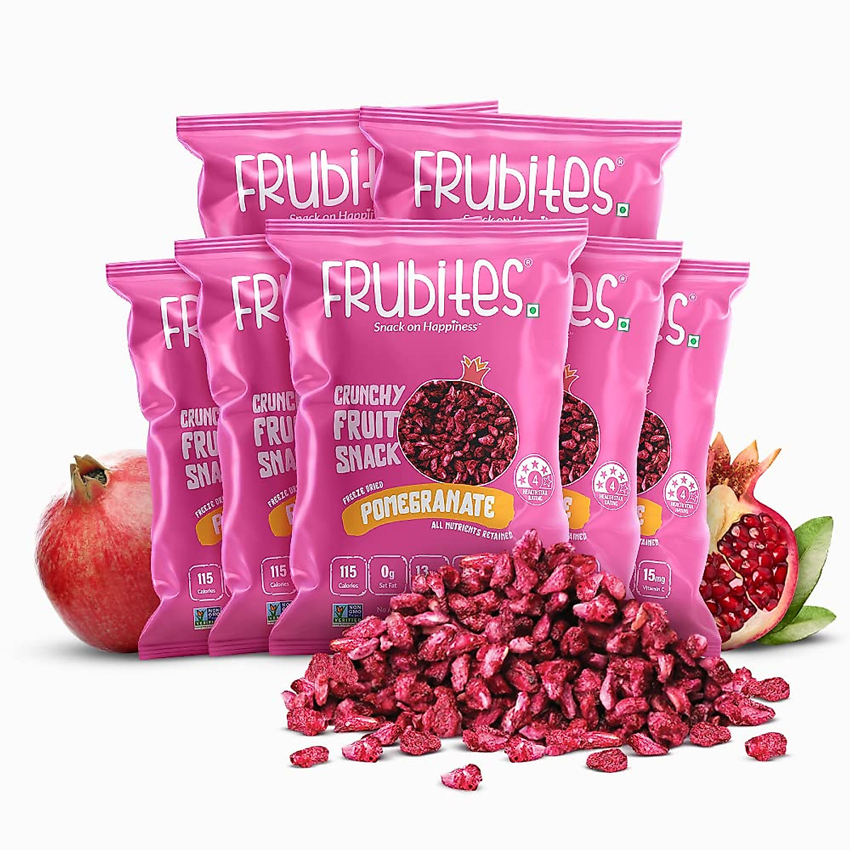 Frubites Pomegranate - Freeze Dried Fruit Snack (Pack of 5, 100 grams), Crispy, Crunchy Pomegranate Snack. No added sugar, Vegan, Gluten-Free Snacks for Kids and Adults