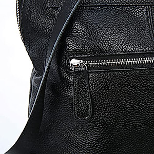 HESHE Leather Backpack Designer Purse for Women Fashion Ladies Travel College Shoulder Bag (Black-Top Grain Leather-T014)