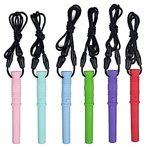 BUDDE Sensory Chew Necklace-Teether Silicone Chewing Teething&Biting Needs Soft Silicone Teething Baby Toy for Babies 36+Months Durable,Safe Silicone-Hypoallergenic-Easy to Clean 6 Packs, SY01