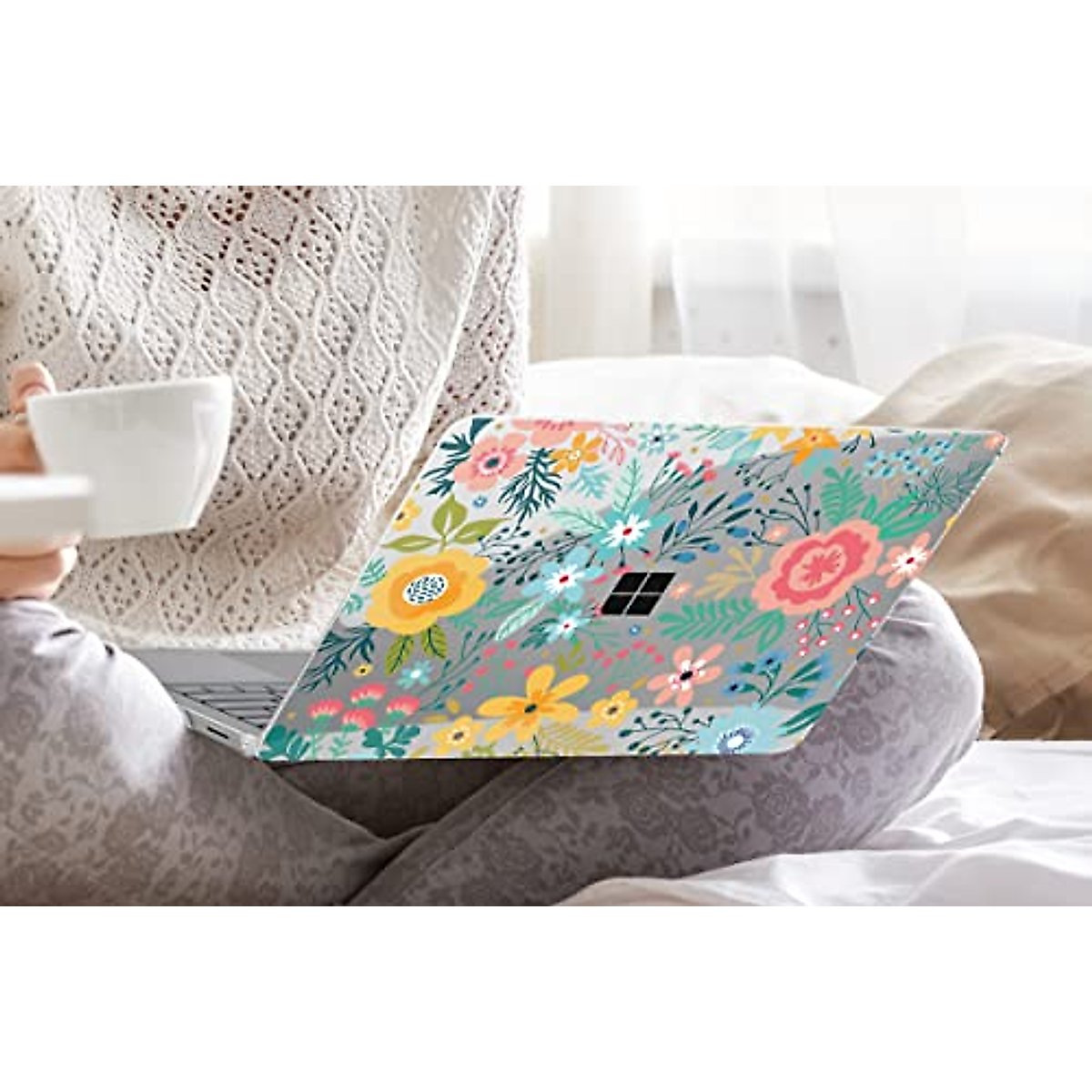 TWOLSKOO Case for 13.5" Microsoft Surface Laptop 5/4/3 with Metal Palm Rest Model 1951/1868, Plastic Hard Shell Case with Screen Protector + Keyboard Cover + Dust Plug, Abstract Flower