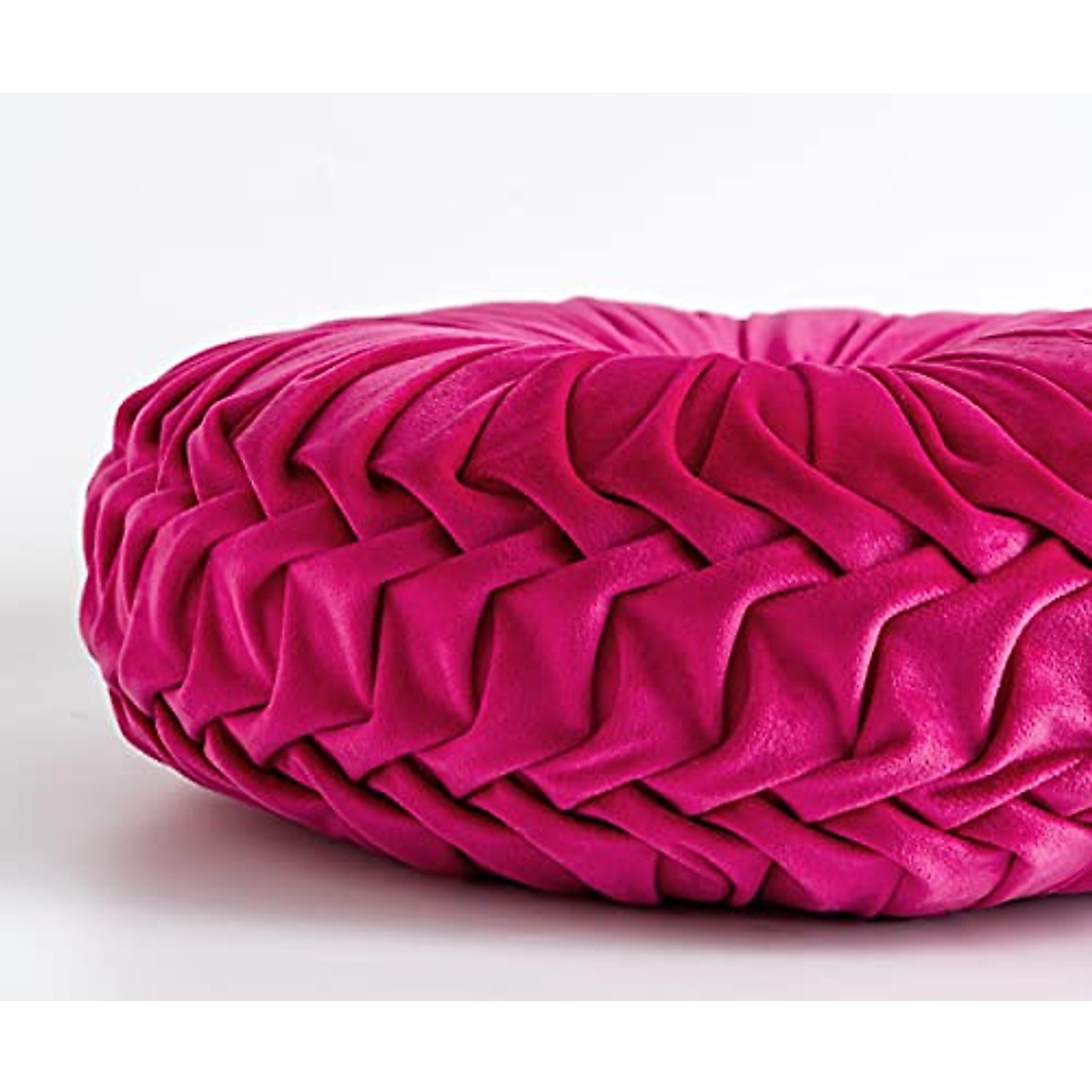 Cassiel Home 14.5” Velvet Round Pinktuck Pillow Hot Pink Spring and Summer Home Decor Handcraft Pleated Round Pillow Decorative Wedding Decoration Farmhouse Boho Accent Throw Pillow for Couch Bed Sofa