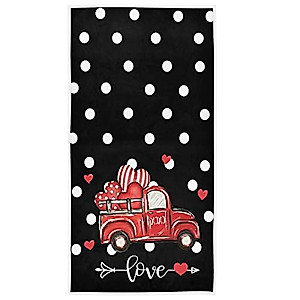 Happy Valentine's Day Love Pickup Truck Car Hand Bath Towel Pink Heart Valentines Day Kitchen Bathroom Faucet Towel Black Fingertip Towel Set Highly Absorbent SPA Gym Guest Shower towels 16x30 Inch