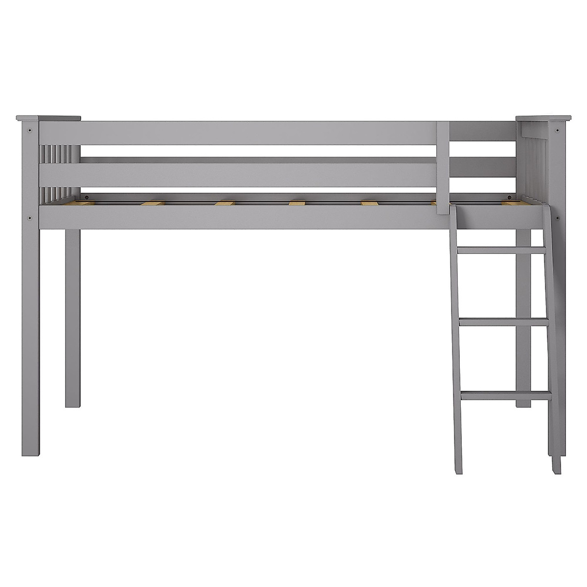 Max & Lily Low Loft Bed, Twin Bed Frame For Kids, Grey