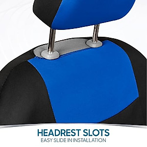 BDK PolyPro Car Seat Covers Full Set in Blue on Black, Front and Rear Split Bench Seat Covers for Cars, Easy to Install Car Seat Cover Set, Car Accessories for Auto Trucks Van SUV - Blue