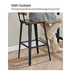 VASAGLE Set of 2 Bar Stools, Bar Height Stools, Tall Bar Stools with Back, Bar Chairs, Steel Frame, Industrial Style, Easy Assembly, Rustic Brown and Black ULBC078B01