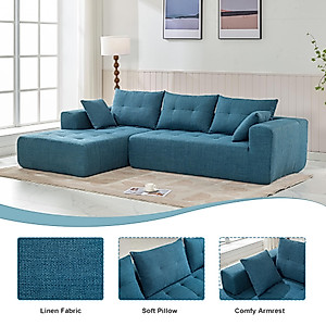 110" Cloud Modular Sectional Sofa, Linen L-Shape Freedom Combination Sofa with Reversible Chaise, Comfy Deep Seat Floor Living Room Sofa Couch with 3 Pillows for Apartment Office (Blue)