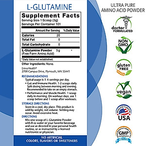 Eniva Health L-Glutamine Pure Powder, Unflavored (101 Servings) | Vegan, Gluten-Free, Sugar-Free, Non-GMO | Doctor-Formulated, USA Made | Gut Health, Leaky Gut, Bloating, Muscle Health, Immune System
