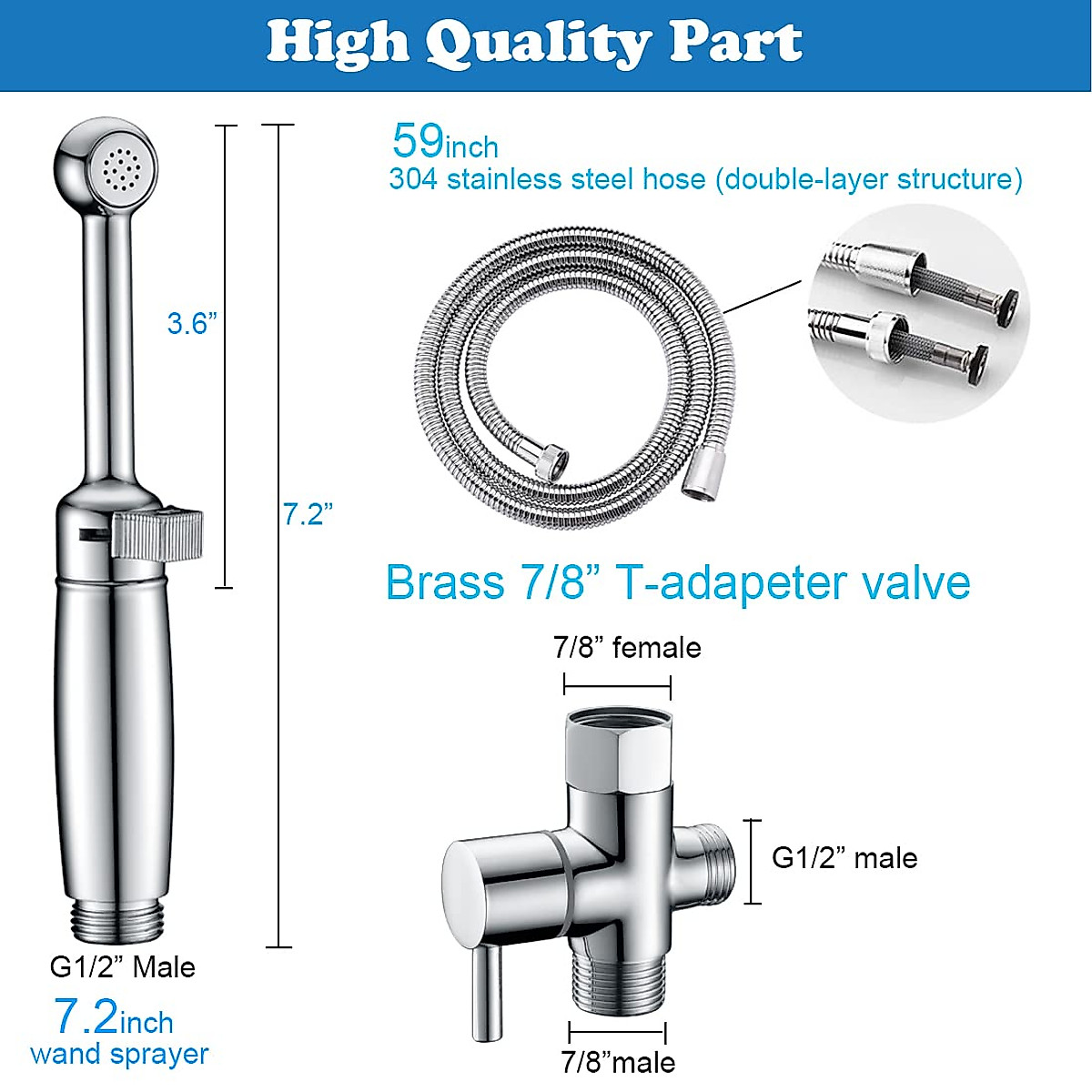 SonTiy Brass Handheld Bidet Sprayer for Toilet, 7.2” Bidet Wand and 7.9" Bidet Wand, Cloth Diaper Toilet Sprayer Bidet Attachment with Backflow Preventer