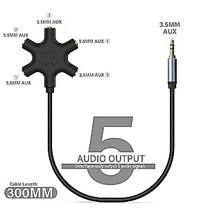 Multi Headphone Audio Splitter, 5-Way Jack 3.5mm Audio Stereo Headset Splitter Adapter, Headphone Splitter to Connect Up to 5 Devices for Audio Mixing, Shared Experiences - for iPhone, iPad & More