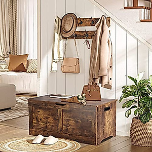 Timberer 39.4" Storage Chest, Wooden Storage Bench, Lift Top Toy Chest with 2 Safety Hinges, Large Toy Box, Entryway Bench for Living Room, Bedroom, Rustic Brown