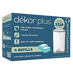 Diaper Dekor Plus Diaper Pail Liner Refills Biodegradable, 4 Pack