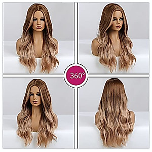 Esmee 24 Inches Long Wavy Wig Brown ombre Blonde Wigs Cosplay Party Wigs for Women Heat Resistant Fibre for Daily Party Use