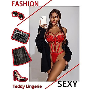 Avidlove Sexy Lingerie Set Lingerie Teddy One Piece Bodysuit Valentines Babydoll Red Large
