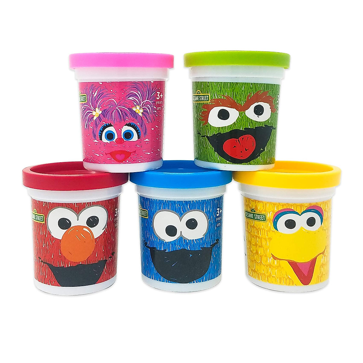 Sesame Street Modeling Dough, 5-Pack, 3oz Cans, Assorted Colors, Elmo, Cookie Monster, Big Bird, Oscar the Grouch, Abby Cadabby, Non-Toxic, Ages 3 and Up