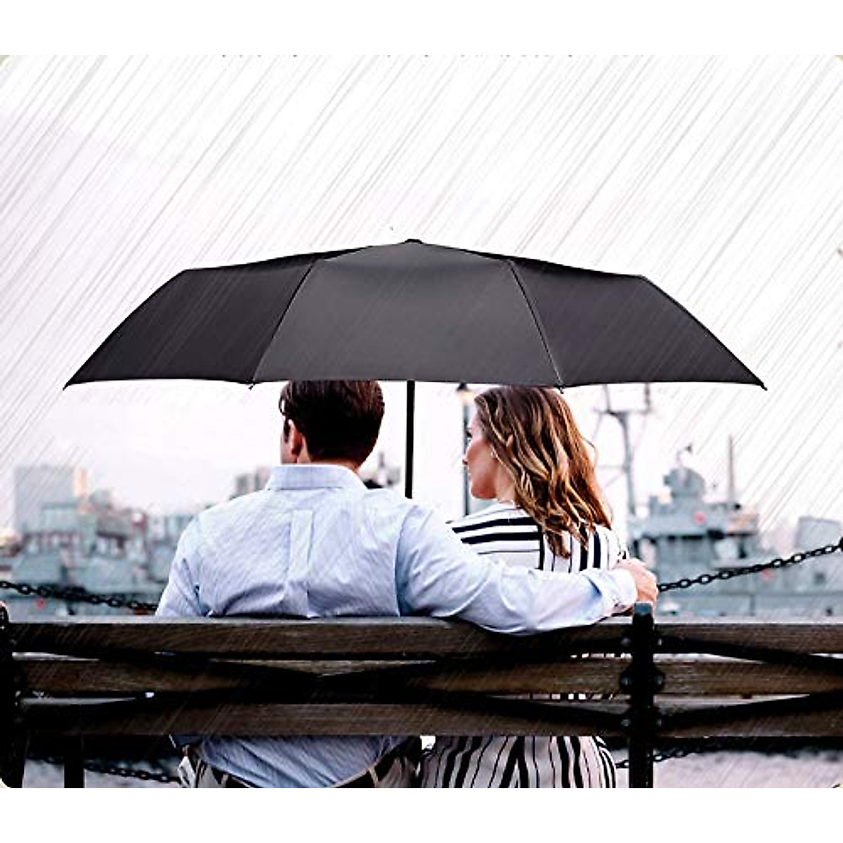 Karnado Large Black Umbrella for Men and Women - Waterproof, Windproof, Portable Folding Umbrella with Luxury Wood Handle