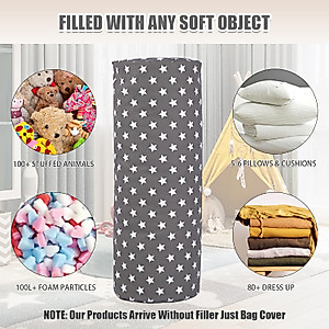 SANFERGE Stuffed Animal Storage Bean Bag Chair Cover (No Filler), Cylinder Plush Toy Storage Stuff and Sit Seat for Kids Boys and Girls, Canvas Large Soft Sit & Play Sofa with YKK Zipper