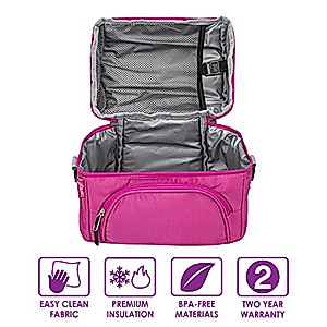 Bentgo® Deluxe Lunch Bag - Durable and Insulated Lunch Tote with Zippered Outer Pocket, Internal Mesh Pocket, Padded & Adjustable Straps, & 2-Way Zippers - Fits Most Lunch Boxes (Purple)