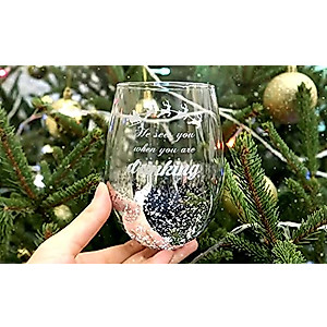 Christmas Stemless Santa Wine Glasses, Handmade Etched Wine Glasses, 4 Pack