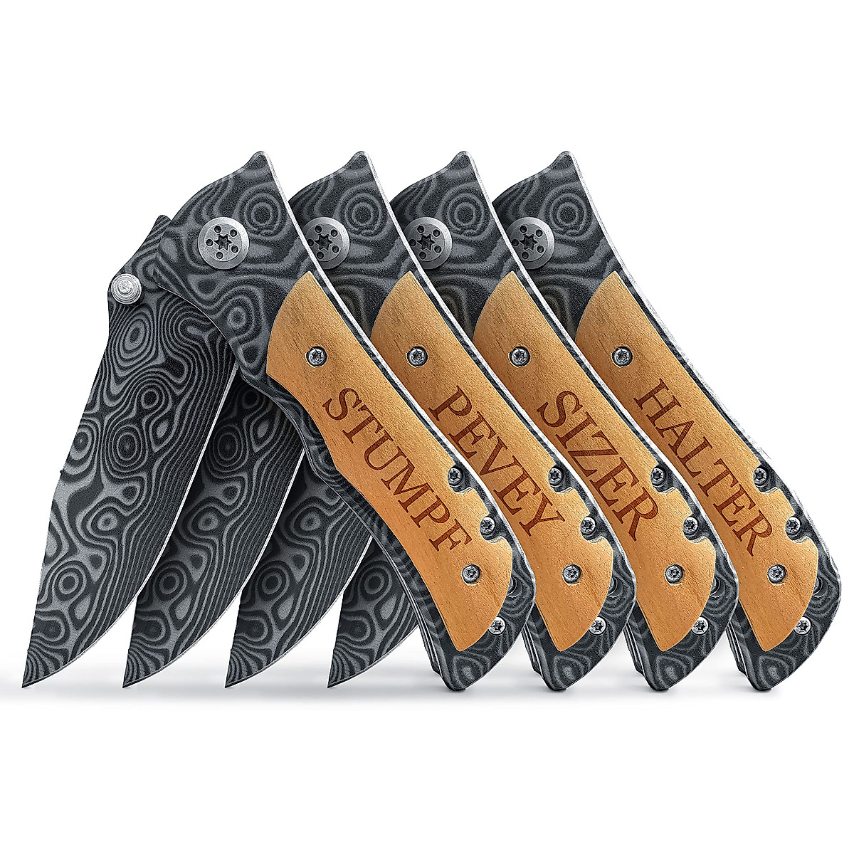 Krezy Case Personalized Engraved Knife For Men set of 4, Pocket Knife For Groomsmen, Engraved Pocket Knife For Daily Use, Customized Pocket Knife With Wooden Box