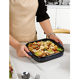 Ceramic Baking Dish - 8x8 Deep Square Baking Pan, Lasagna Pan with Double Handles, Non-Stick Casserole Pan for Oven, Brownie, Lasagna, Roasting - Home Gift (Reactive Glaze Blue)