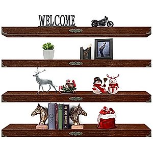 AoceanGo Farmhouse Floating Shelves for Wall 36 Inch Rustic Shelves Large Modern Solid Wood Wall Shelf Display Storage Rack Live Edge Shelves for Living Room Kitchen Office Kitchen Hallway Set of 4