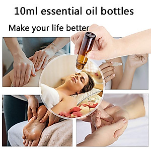 ZIZEMOJA 6Pcs 10ml Essential Oil Roller Bottles, with Stainless Steel Roller Balls, 10ml Amber Glass Roll on Bottles for Essential Oils, 1 Extra Roller Ball, 6 Labels, 1 Openers, 2 Droppers Included