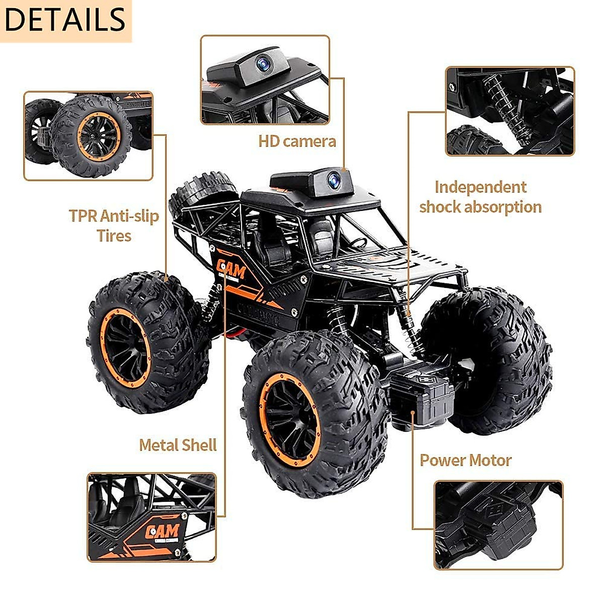 ROVPRO RC Car, 1:18 Remote Control Car with Camera, High Speed Alloy Off Road Truck Fast Racing Vehicle Electric Hobby Toy Car Gift for Boys Kids Teens Adults