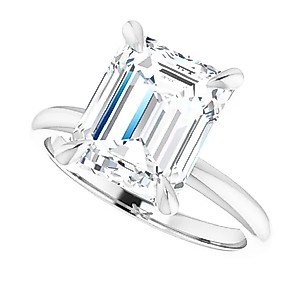 10K Solid White Gold Handmade Engagement Rings, 4 CT Emerald Cut Moissanite Diamond Solitaire Wedding/Bridal Rings for Women/Her, Minimalist Anniversary Ring Gifts (4.5)