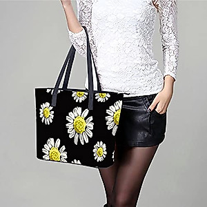 Womens Handbag Chamomile Flowers Pattern Leather Tote Bag Top Handle Satchel Bags For Lady