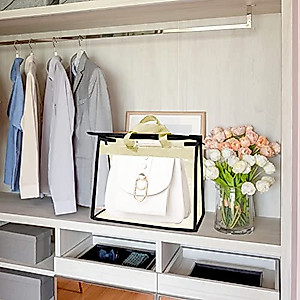 12 Pack Dust Bags for Handbags,Clear Handbag Storage Organizer with 12 Hooks Purse Dust Cover Storage Bag 4 Sizes Handbag Protector Bag for Closet (Gray+Pink+Yellow)