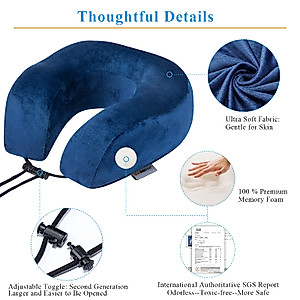 SAIREIDER Travel Pillow 100% Memory Foam Airplanes Neck Pillows -Prevent The Heads from Falling Forward Travel Neck Pillows with Sleep Mask and Earplugs (Navy Blue)