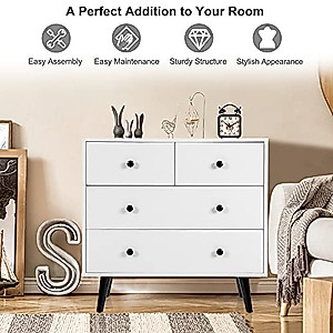 Giantex 4 Drawer Chest Dresser w/Spacious Drawers & Metal Handles, Sturdy Wooden Storage Organizer Unit for Living Room, Bedroom, Nursery Room, Closet, Office Floor Cabinet (White)