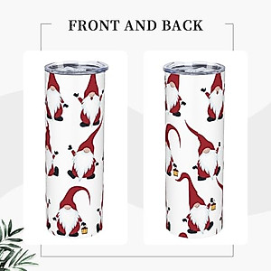 AFHYZY 20 oz Skinny Tumbler Reusable Coffee Travel Mug with Lids and Straws, Insulated Coffee Cups 20oz Stainless Steel Water Bottles Leak Proof for Women, Office - Gnome