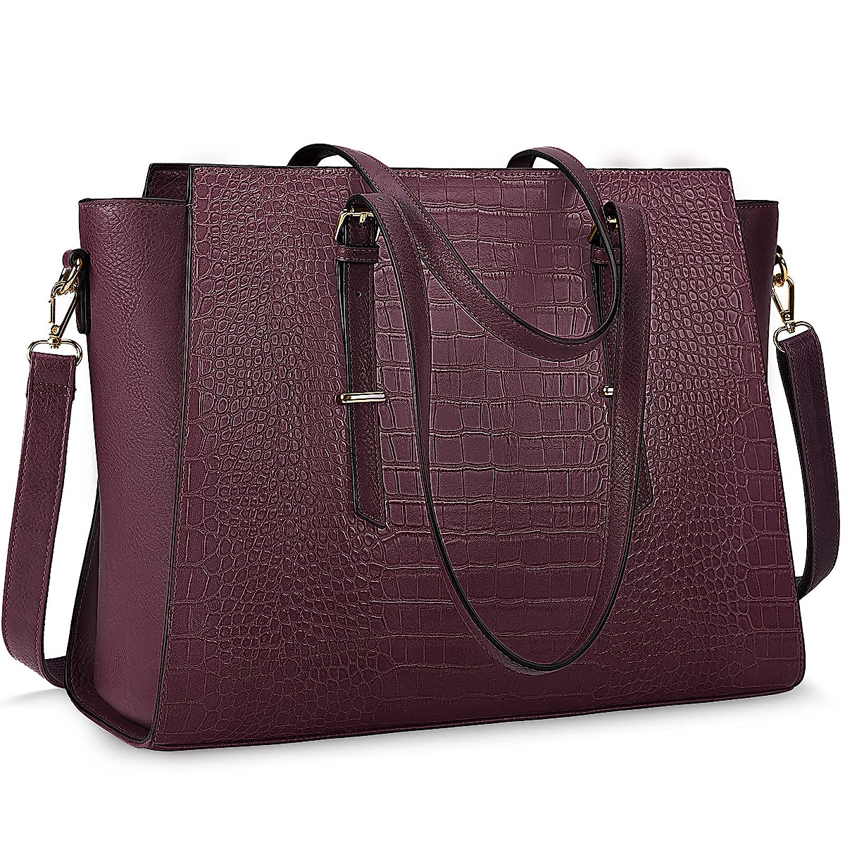 Laptop Bag for Women 15.6 Inch Large Capacity Laptop Tote Bag Waterproof Lightweight Leather Shoulder Handbag Professional Office Briefcase Classy Computer Work Bag, Wine Red