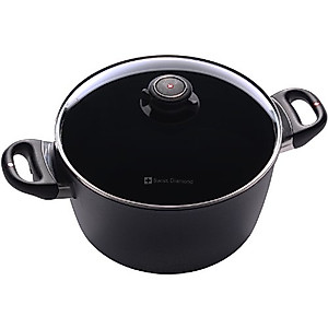 Swiss Diamond 9.5" (5.5 Qt) Soup Pot HD Nonstick Diamond Coated Aluminum Soup Pot, Includes Lid - PFOA Free, Dishwasher Safe and Oven Safe Soup Pot, Grey