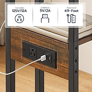 HOOBRO Foldable End Table, C Shaped Side Table with Charging Station, Sofa Couch Table That Slide Under for Living Room Bedroom Small Spaces, Easy Assembly, Rustic Brown and Black BF29USF01
