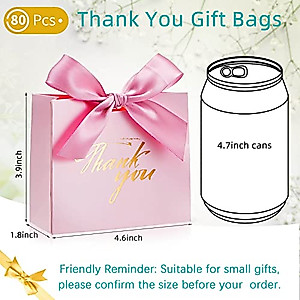 80 Pack Small Thank You Gift Bags Boxes Mini Pink Party Favor Gift Bags with Pink Bow Ribbon Treat Boxes Mini Paper Bags for Wedding Baby Shower Party Favors Bridesmaid Celebration