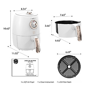 Dragonball 2 Qt Air Fryer, Small Air Fryer For Convenience, Retro Design, Nonstick, Dishwasher-Safe Basket, White Air Fryer With Adjustable Temperature Control, 60 Minute Timer Mini Air Fryer, White.