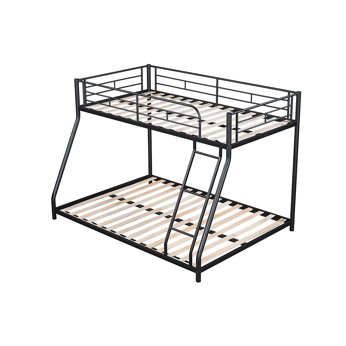 PVWIIK Bunk Beds Twin Over Full Size for Teens Adults Dorm Bedroom Guest Room,Heavy Duty Bunk Beds with Ladder and Full Length Guardrail,No Box Spring Needed, Black