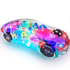 ArtCreativity Light Up Transparent Sensory Car Toy for Kids, 1PC, Bump and Go Toy Car with Colorful Moving Gears, Music, and LED Effects, Fun Educational Toy for Kids, Great Birthday Gift Idea