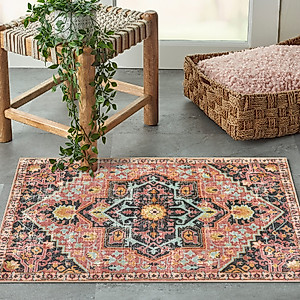 Lahome Washable Hot Pink Kitchen Rugs 2x3 Small Entryway Rug, Bathroom Rugs Non Slip, Bohemian Floral Soft Rubber Backing Low-Pile Indoor Printed Throw Floor Carpet for Bedside Laundry Door