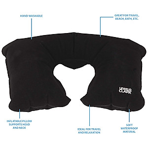 Lewis N. Clark Original Neckrest Inflatable Pillow, Waterproof Neck Pillow for Neck Support at the Beach, Pool + Airport Travel with Fully Adjustable Firmness and Included Carrying Pouch, Black