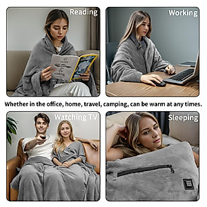 Ourea USB Heated Blanket, 50" x 60" Throw Portable, Soft Milk Velvet Electric Blanket Battery Operated with 3 Heating Levels, with USB Charger and Battery Pack, Machine Washable (Grey)