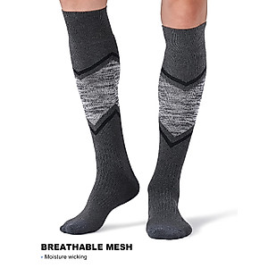 FITRELL 2 Pack Men's and Women's Ski Socks Full Cushioned Winter Merino Wool Thermal Knee High Warm Boot Socks for Skiing Snowboarding, Black+Grey, X-Large