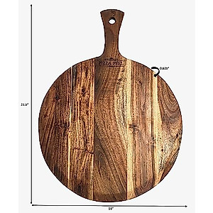 Mountain Woods Hand Crafted Large Acacia Wood Pizza Peel Charcuterie Board Artisanal Baking Board Cutting Board Serving Tray Paddle Serving Boards with Handle for Food, Fruits, Vegetables & Cheese Presentations - 21.25" x 16" x 0.625" (1)