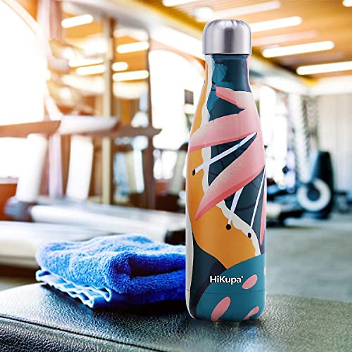 HiKupa 17 oz Insulated Bottle, Leak Proof Water Bottles, BPA Free, Double Wall Stainless Steel, Reusable Metal Sports Flask, Keep Hot 12+ Hours & Cold 24+ Hours (Pink - Geometric Pattern)